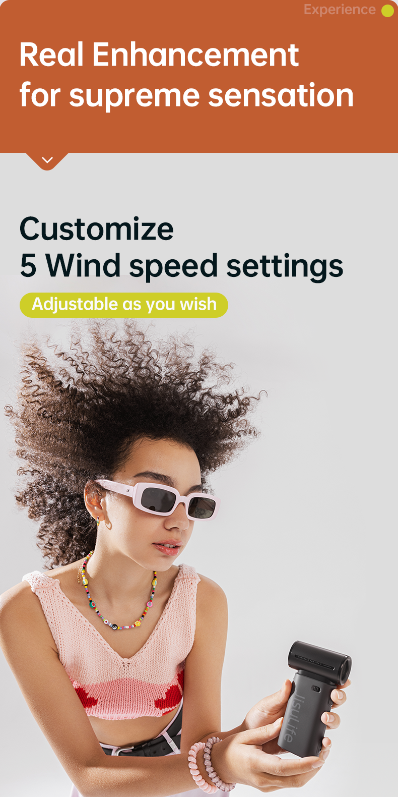 JisuLife Mini Fan Life 9 5000 mAh 5 Speeds Strong Wind Cooling Handheld ...