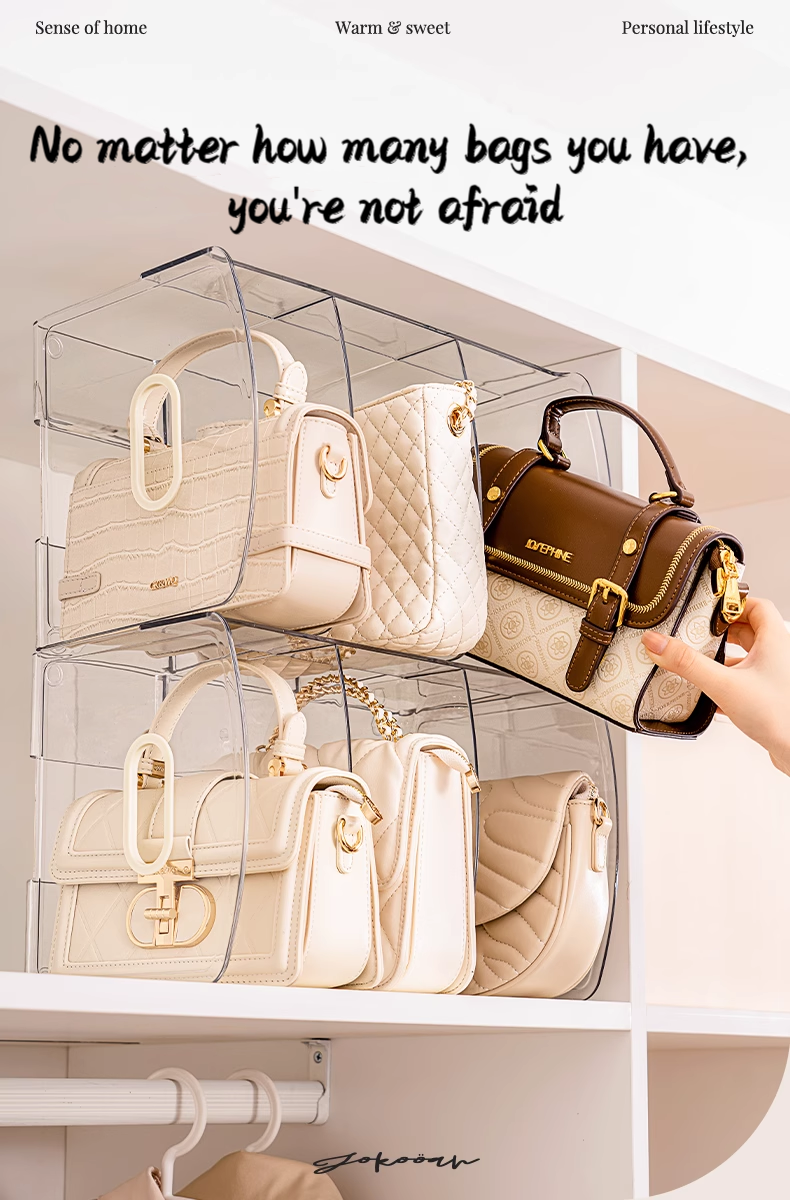Bag Organiser Stackable Bag Storage Box Transparent Divider Handbag ...
