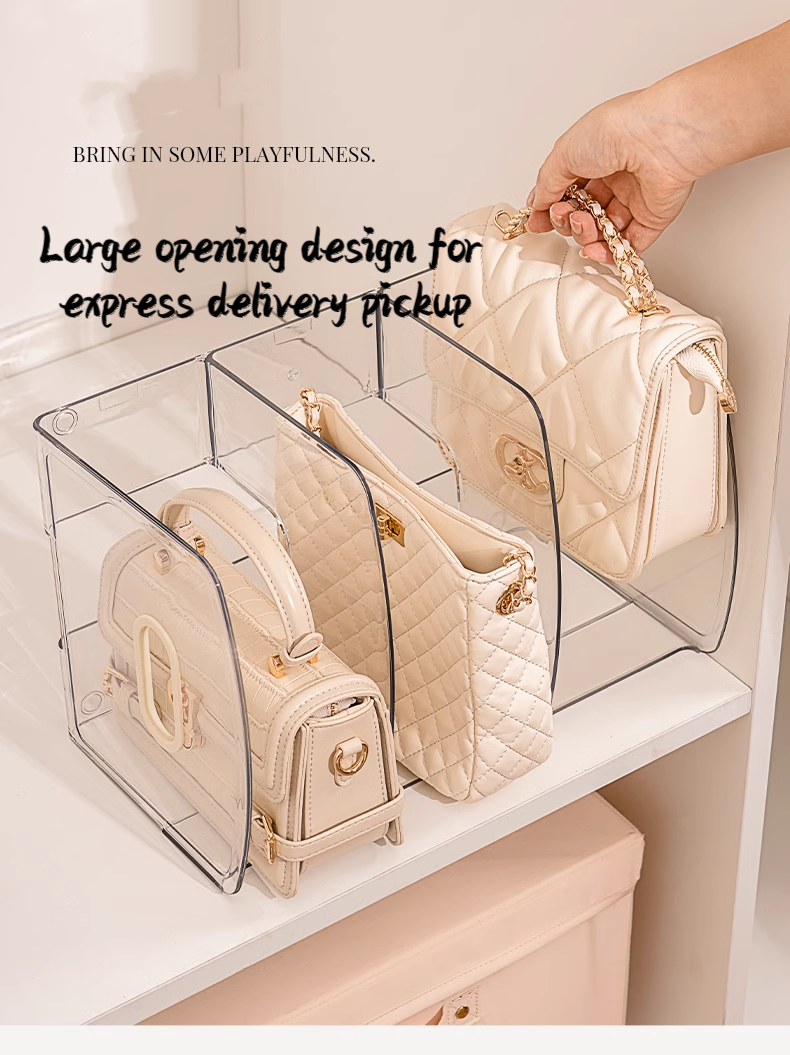 Bag Organiser Stackable Bag Storage Box Transparent Divider Handbag ...