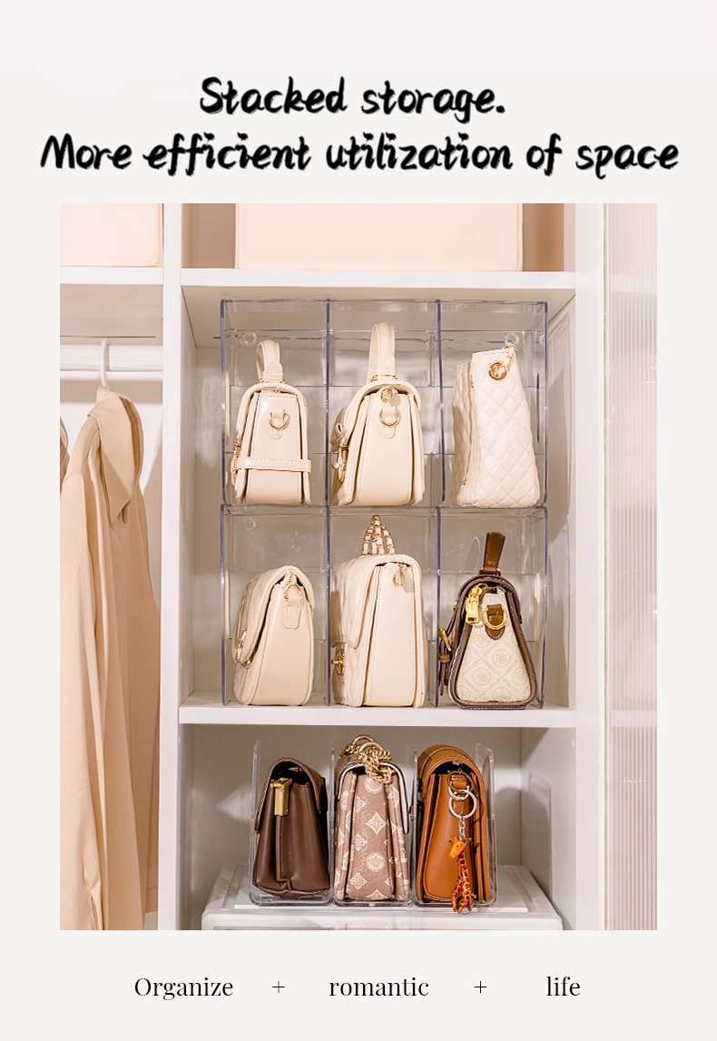 Bag Organiser Stackable Bag Storage Box Transparent Divider Handbag ...