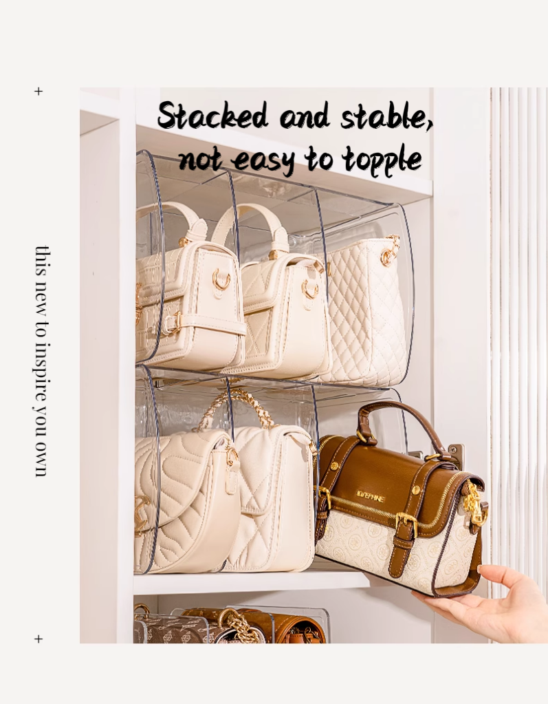Bag Organiser Stackable Bag Storage Box Transparent Divider Handbag ...