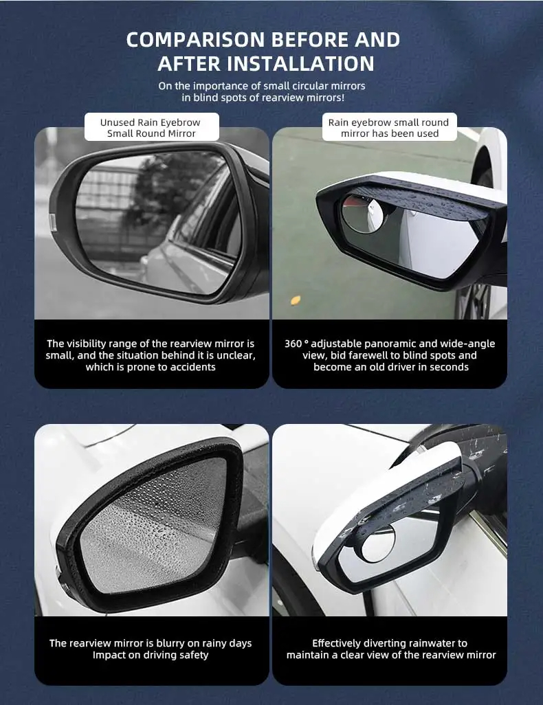 Upgraded Toyota Car Rearview Mirror Waterproof Rain Eyebrow With Round ...