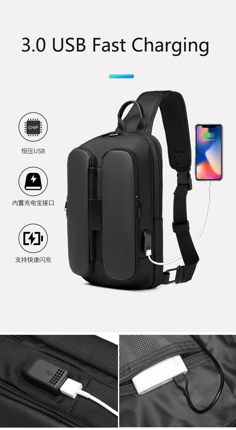 Resilver Men Sling Bags Korean Chest Bag Travel Shoulder Bagpack with ...