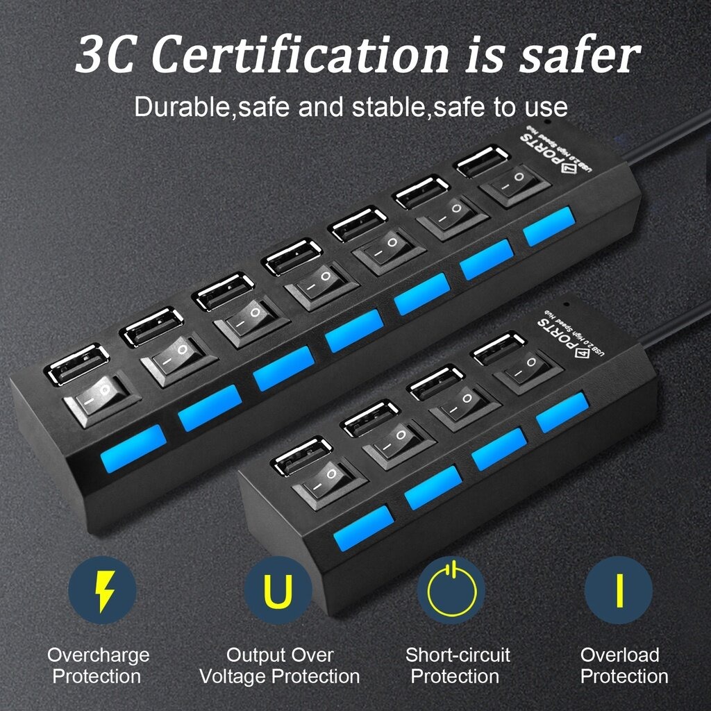 7 ports USB Hub Hi-Speed 2.0 Hub 480Mbps On/Off Switch | Shopee Singapore