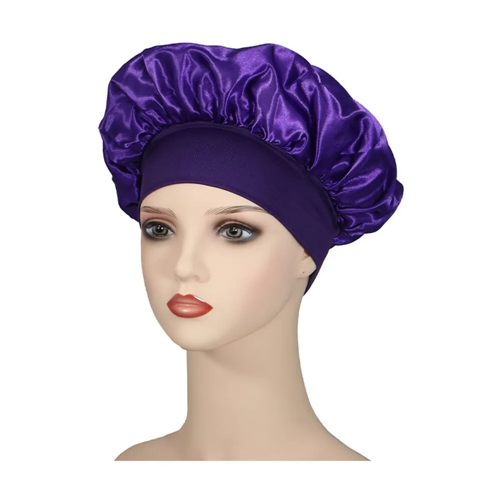 New Satin Night Cap Women'S Solid Color Sleeping Cap Hair Care Unisex ...