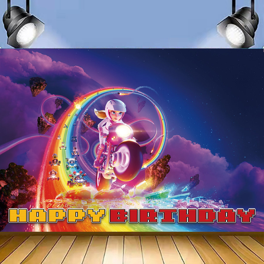 Princess Peach Backdrop Birthday Decoration Pink Super Mario Theme Girl ...