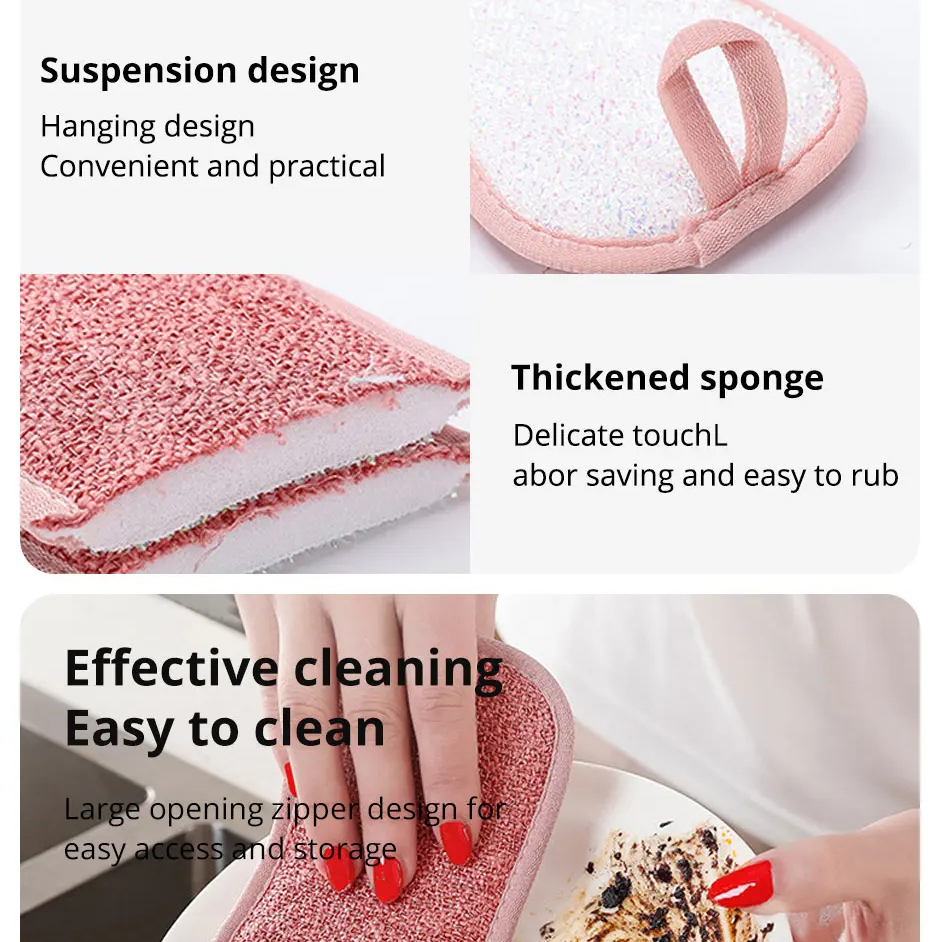 5Pcs Super Absorbent Microfiber Double Sided Scrub Sponge for ...