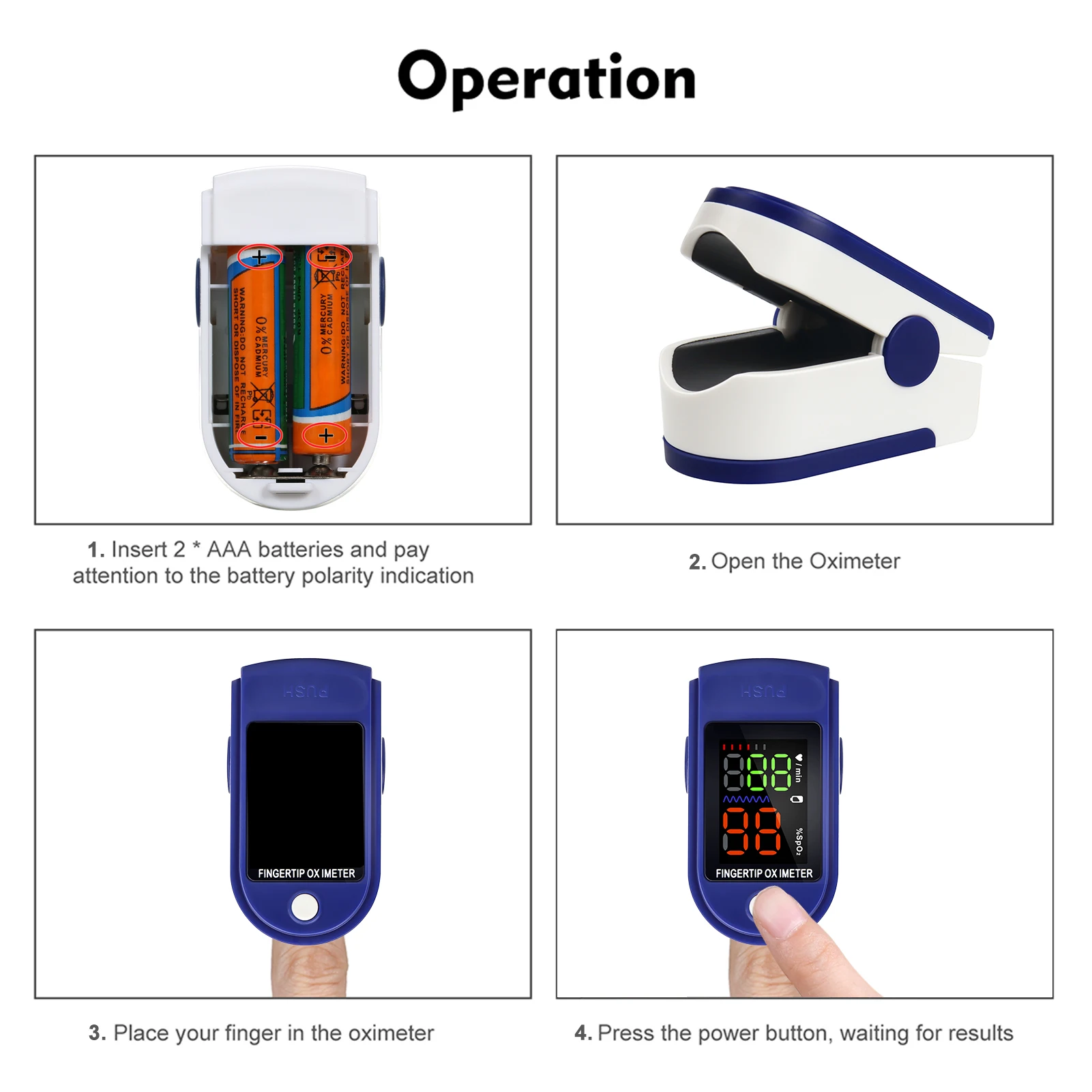 Finger Pulse Oximeter Portable SpO2 Heart Rate Monitor For Baby & Adult ...