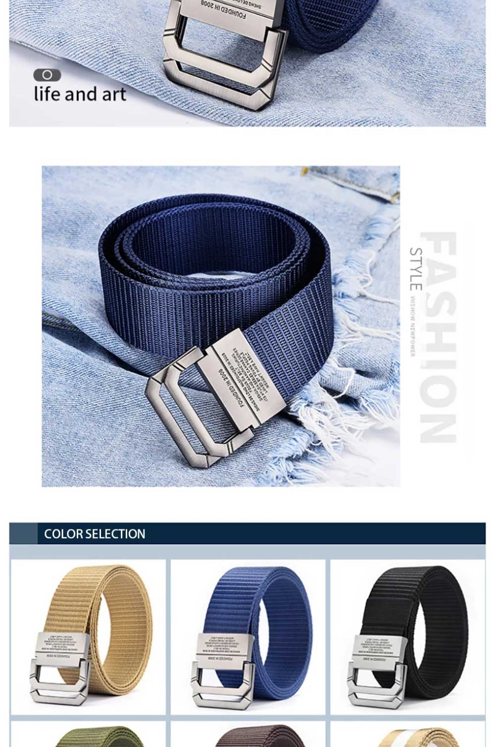 Double Loop Buckle Canvas Belt for Men Abrasion-Resistant Adjustable ...