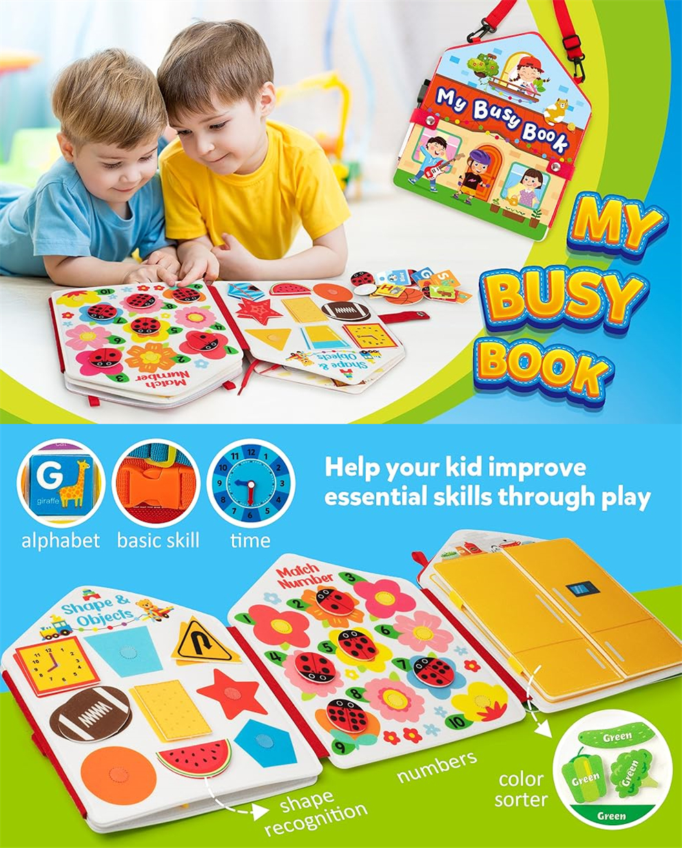 Toddler Felt Montessori Busy Book Fine Motor Skill Quiet Book Binder ...