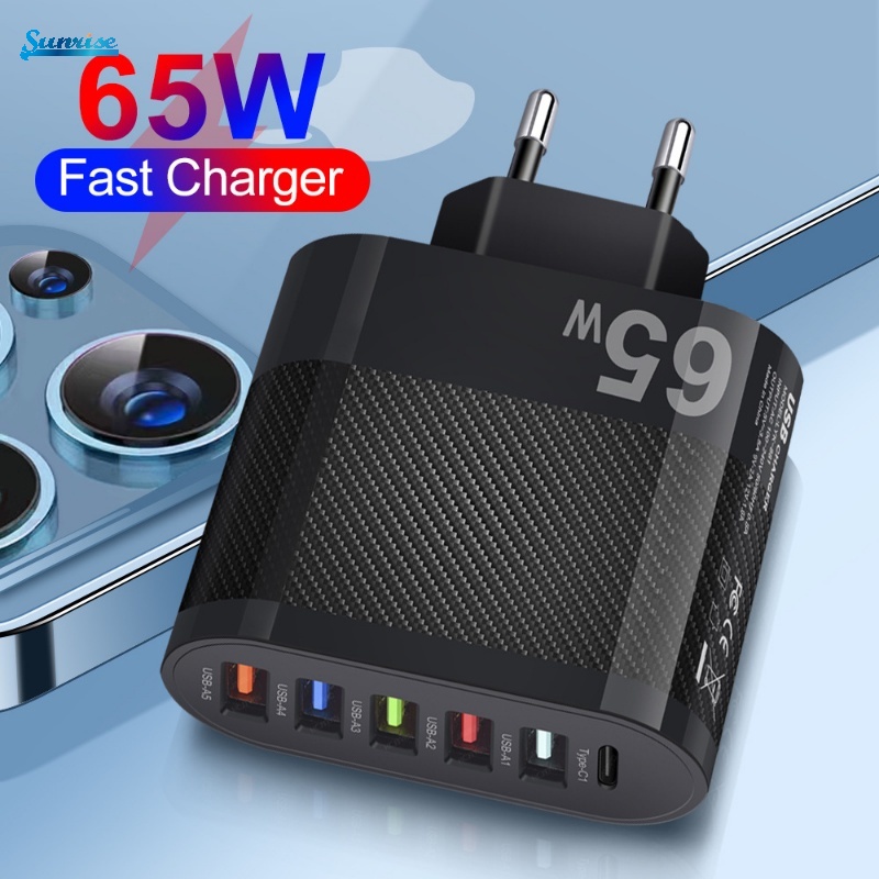 65W Multi-Port USB Charger Wall Charging For Mobile Phone Type C ...