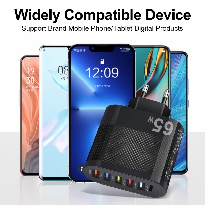 65W Multi-Port USB Charger Wall Charging For Mobile Phone Type C ...