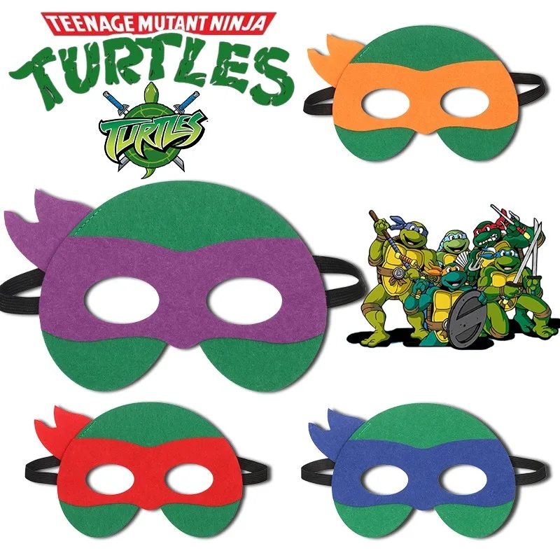 4Pcs Ninja Turtles Masks Party for Kids Felt Elastic Turtles Birthday ...