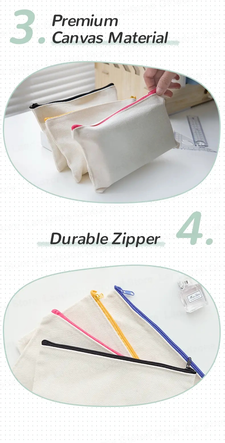 10PCS Color Canvas Zipper Bags Multifunctional Blank DIY Craft Pouches ...