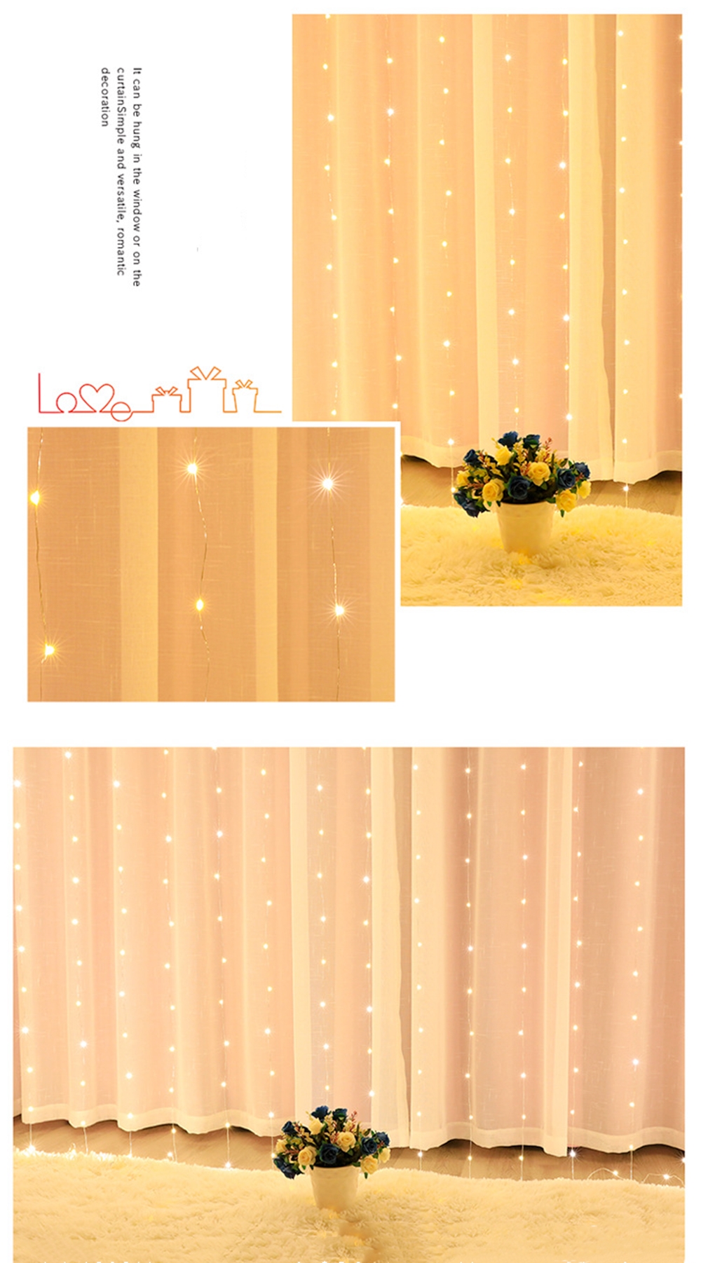 LED Curtain Lights Warm Fairy String Lights Festival Lighting Rainbow ...