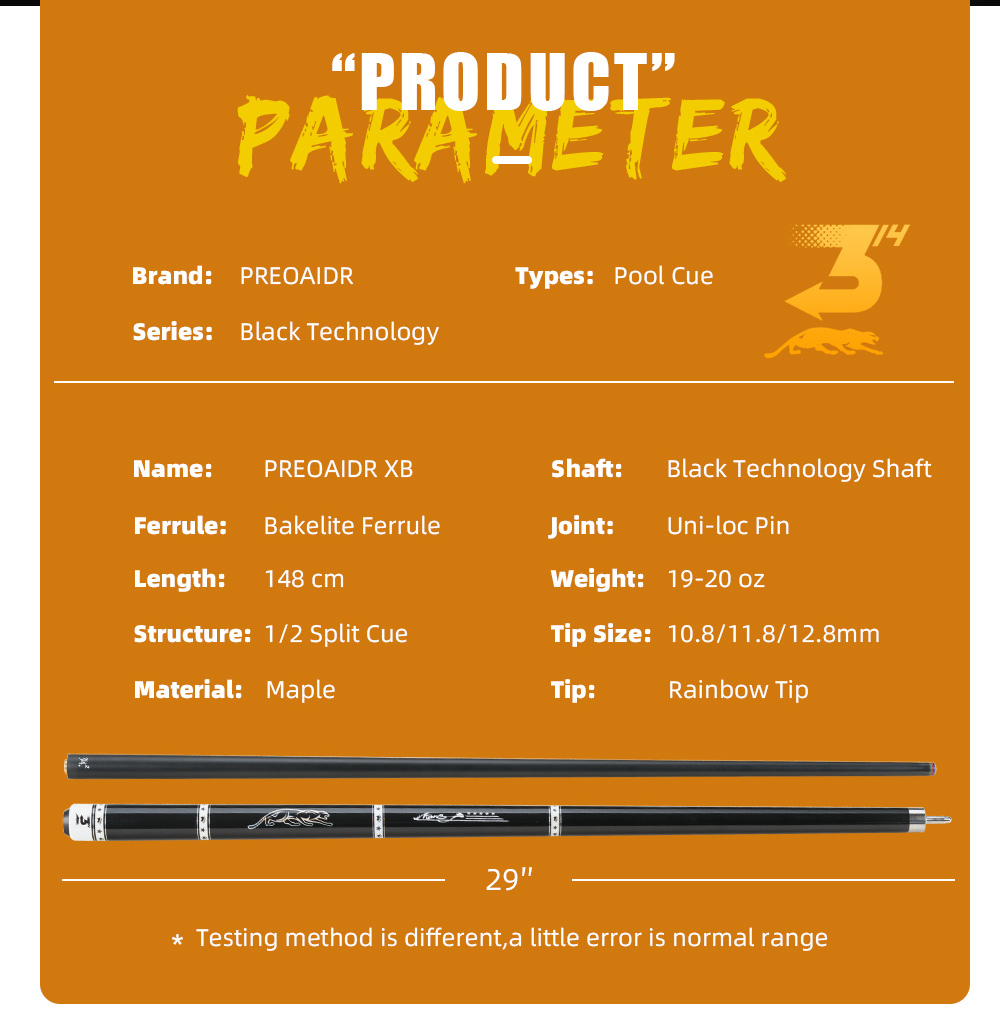 Billiard Cue PREOAIDR 3142 Pool Cue Carbon Maple Shaft Black Technology ...