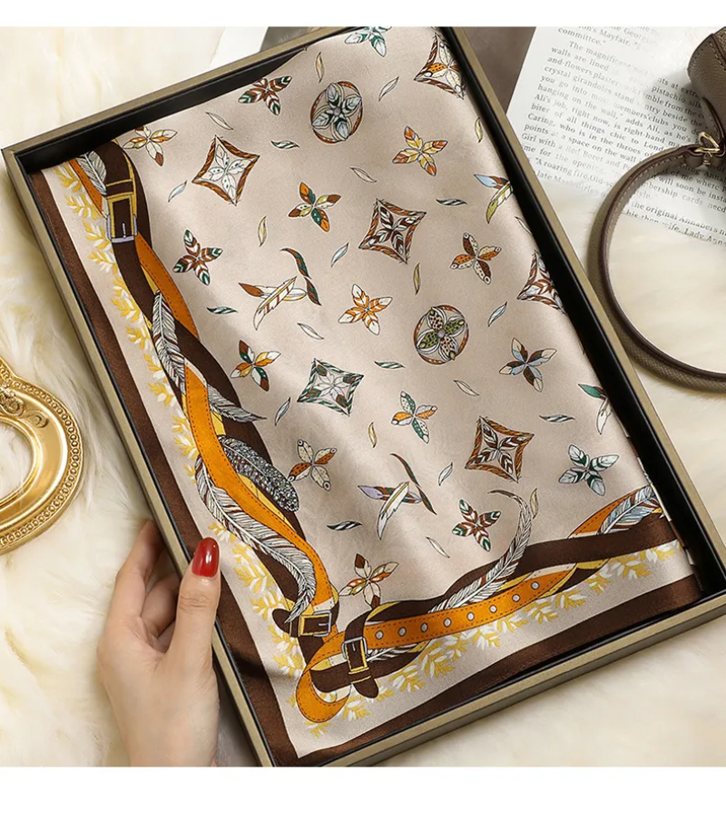 Luxury Feather-Embellished Scarf for Women - Digital Printed ...