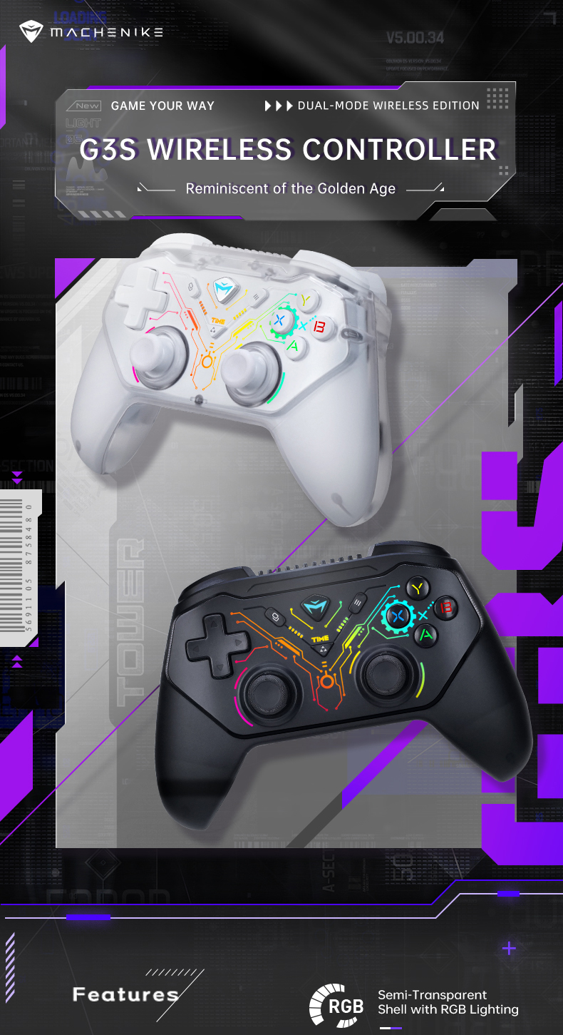 Machenike G3S Wireless Gamepad Controller Translucent Shell PS like ...