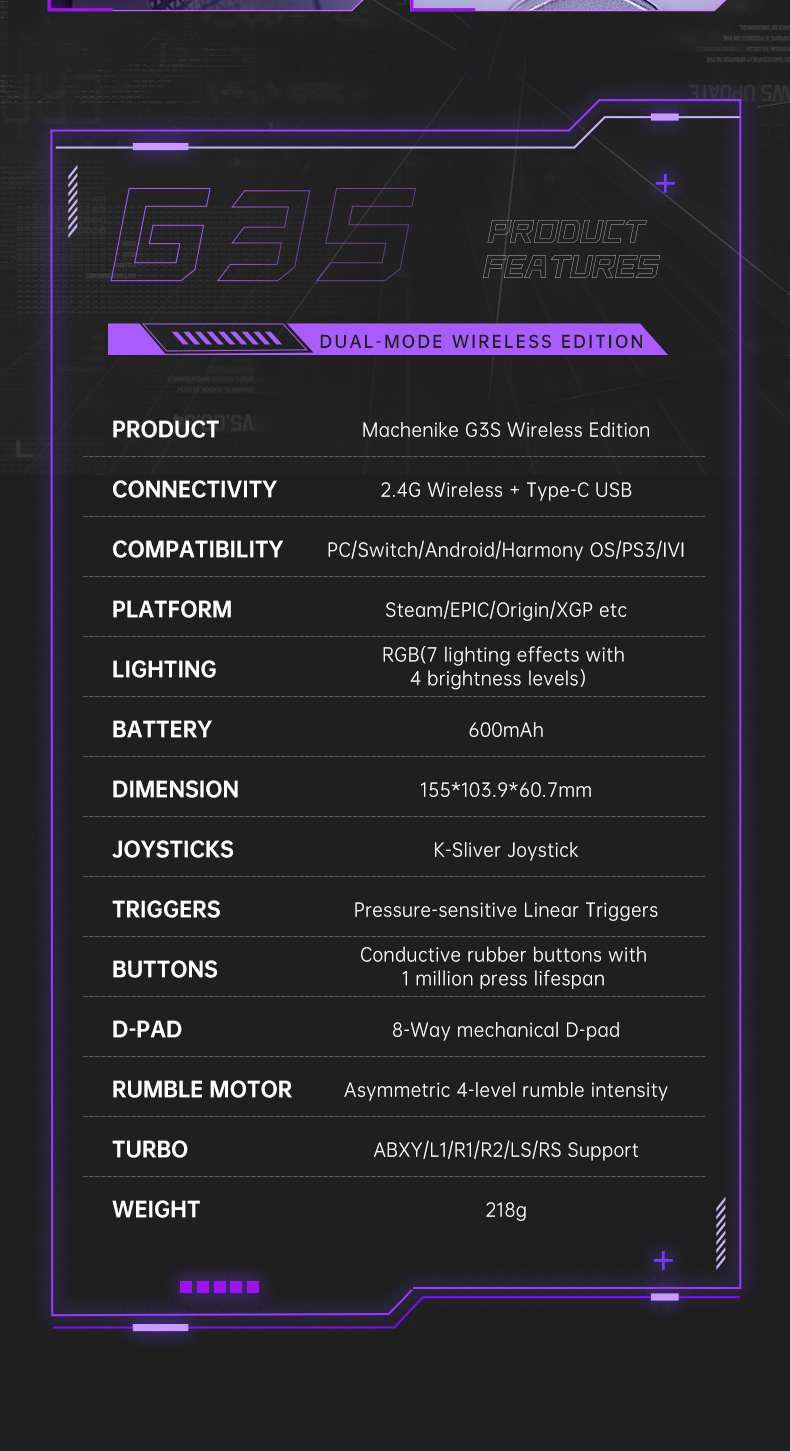 Machenike G3S Wireless Gamepad Controller Translucent Shell PS like ...