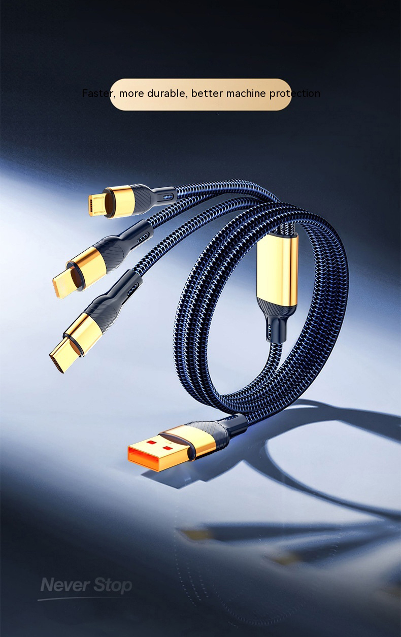 200W Super Fast Charging Cable 3 In 1 Nylon Weaving Charger Cord 3 In 1 ...