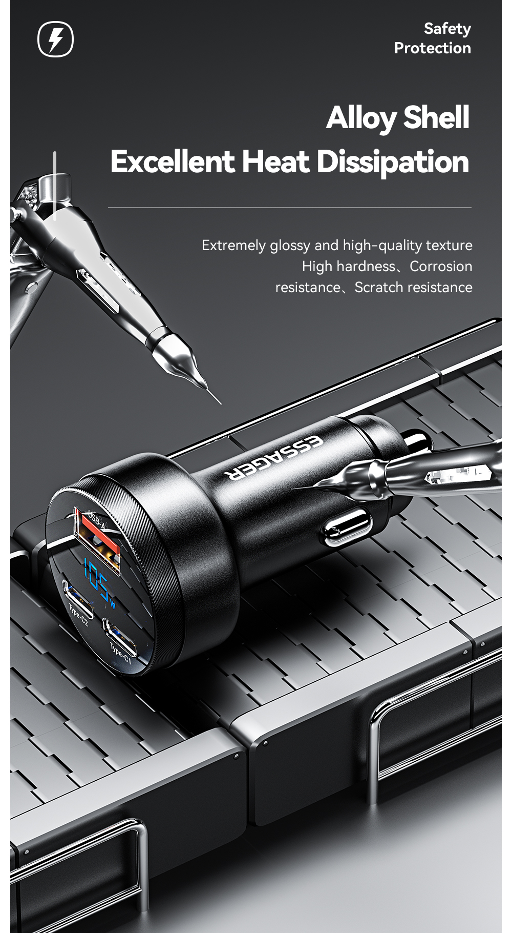 Essager 105W Car Charger 2Type C Usb Fsat Charg For PPS PD QC Car ...