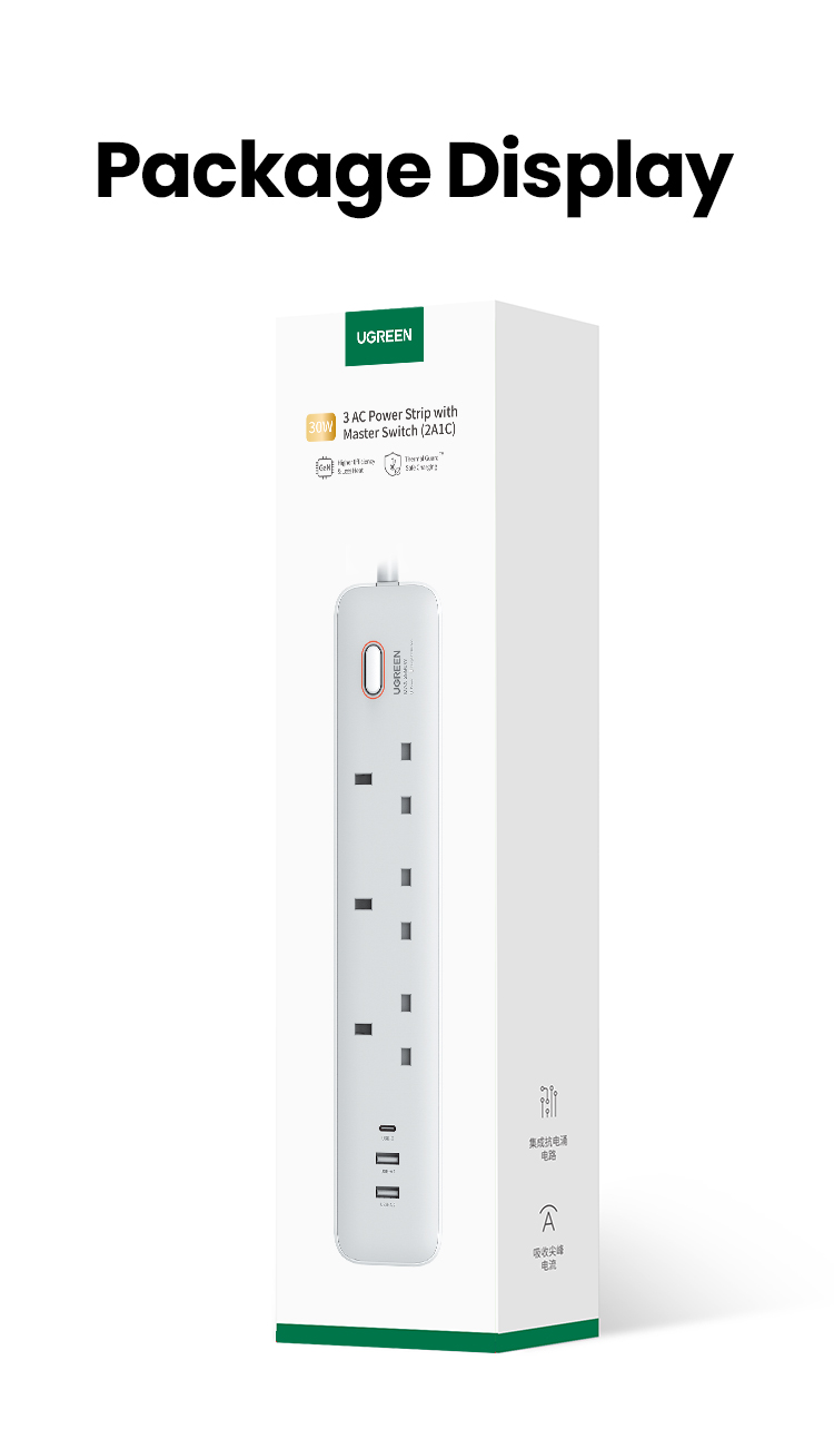 Ugreen PD30W 6-in-1 USB-A USB-C Fast Charging Extension Socket with 2m ...