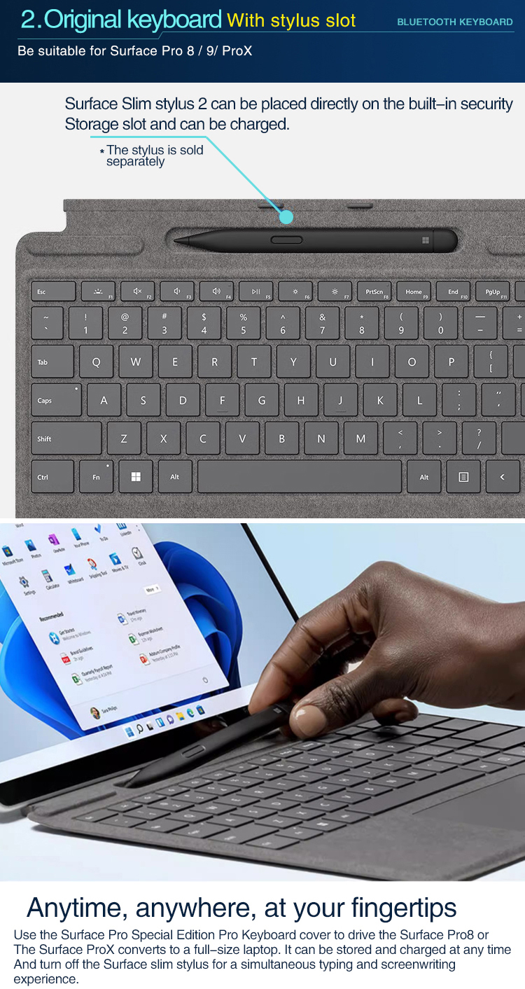 Microsoft Surface Keyboard Type Cover For Surface Pro 3 4 5 6 7 7 Surface Pro 8 9 10 11 X