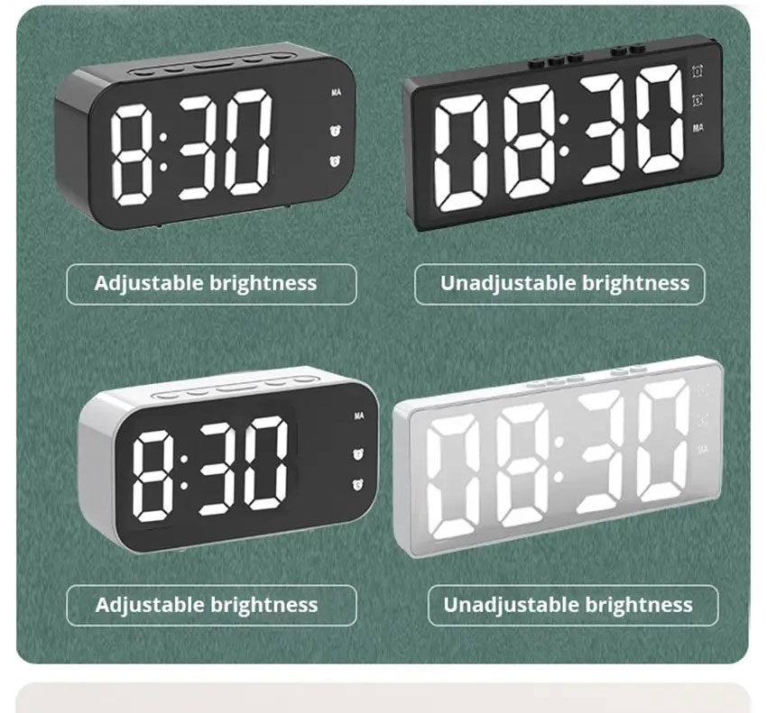 LED Mirror Digital Alarm Clock with Snooze Time Display for Desktop ...