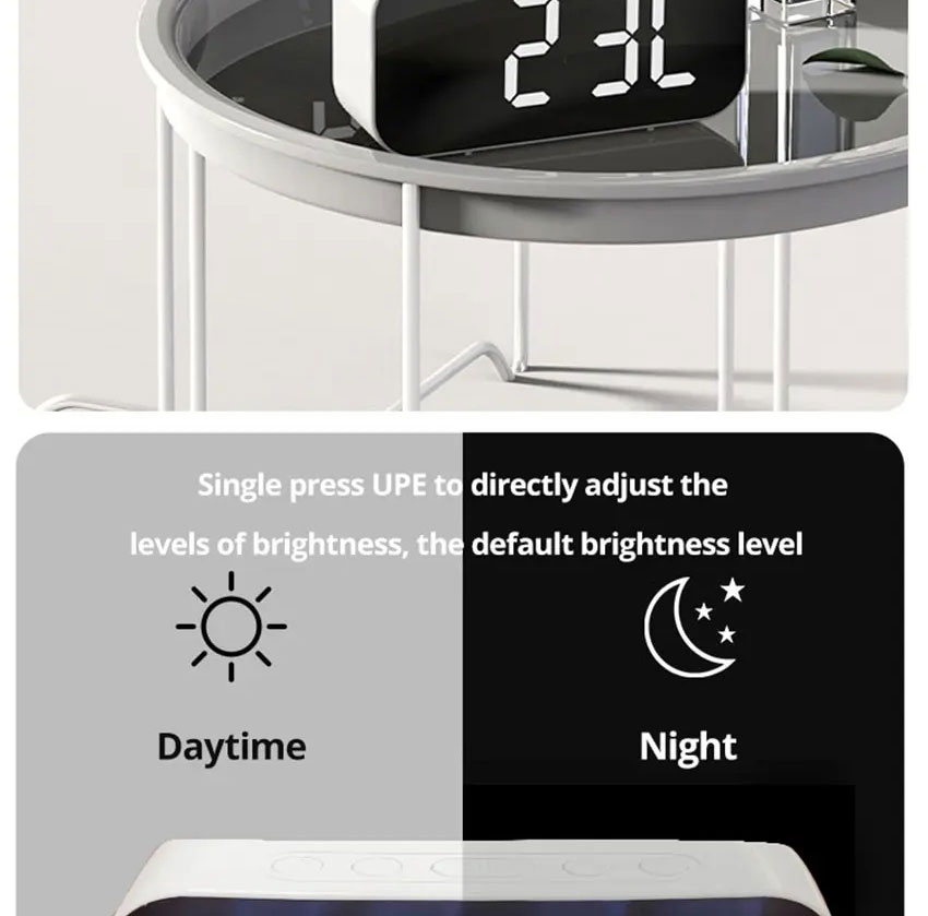 LED Mirror Digital Alarm Clock with Snooze Time Display for Desktop ...