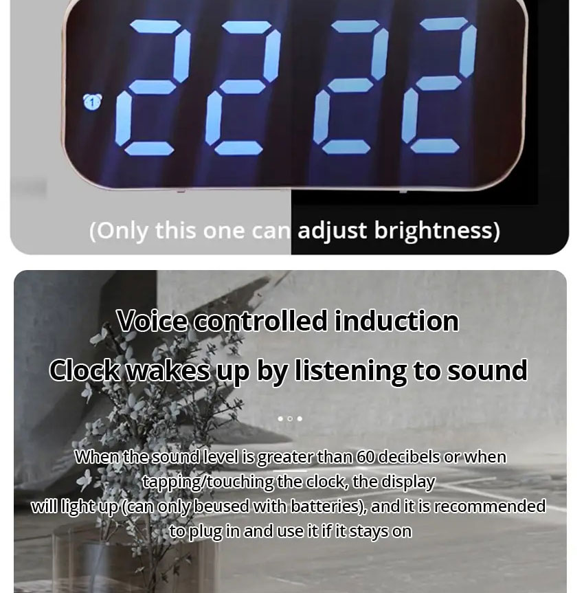 LED Mirror Digital Alarm Clock with Snooze Time Display for Desktop ...