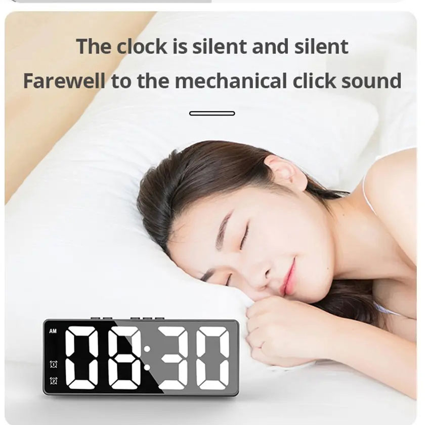 LED Mirror Digital Alarm Clock with Snooze Time Display for Desktop ...