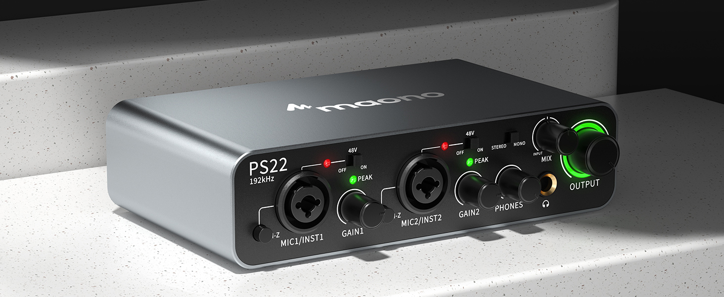 Maono PS22 Professional Audio Interface 24bit/192kHz Dual USB interface ...
