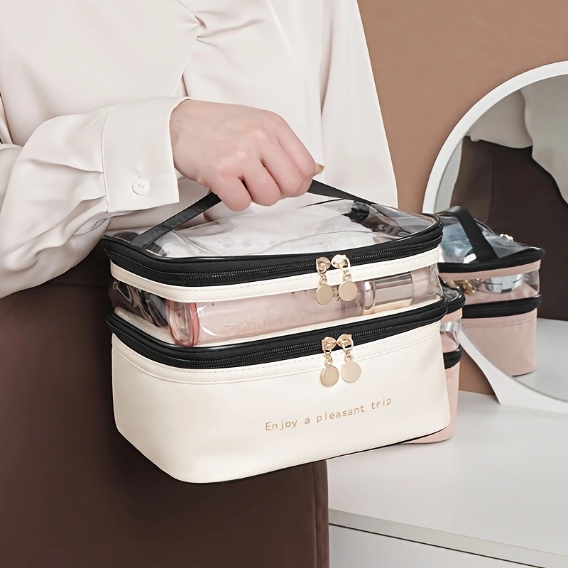 Double Cosmetic Bag Portable Large-Capacity Multi-Function Multi-Layer ...