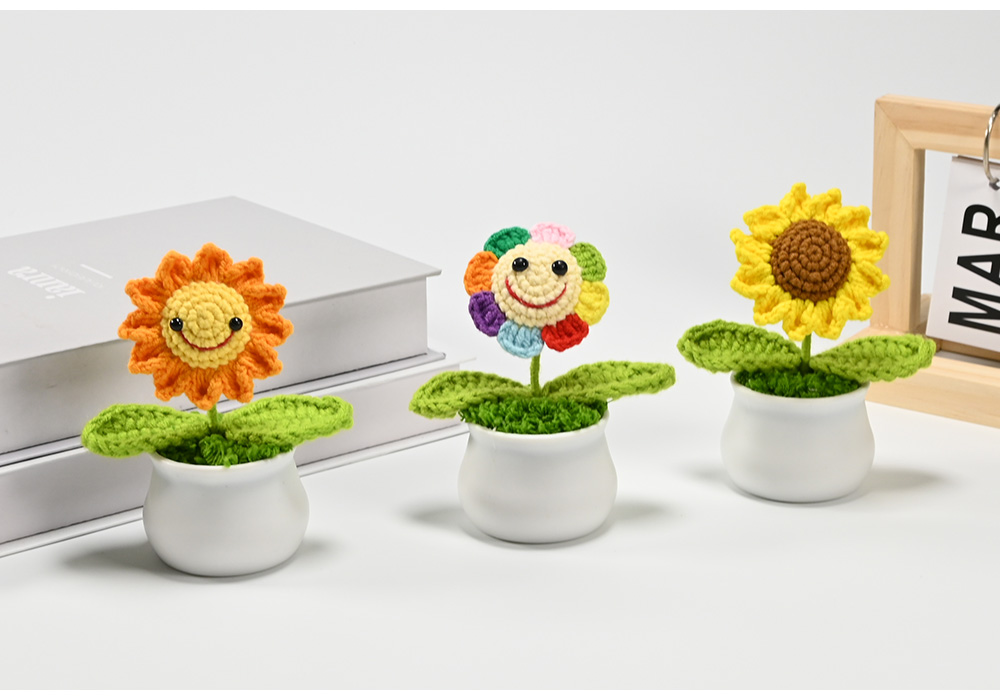 1pc Fabric Artificial Potted Plant,Handmade Crocheted Smiling Face ...