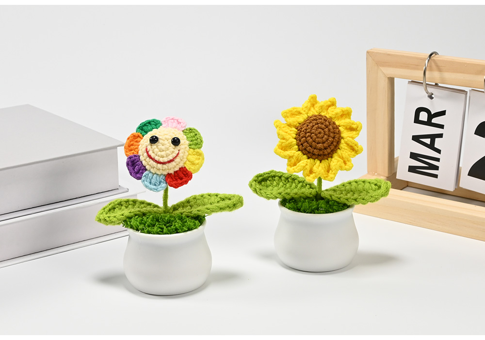 1pc Fabric Artificial Potted Plant,Handmade Crocheted Smiling Face ...