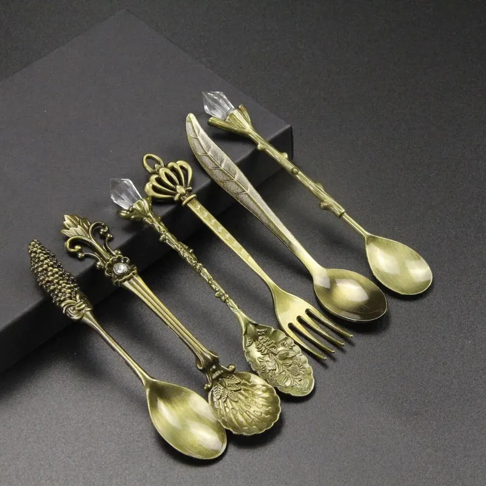 6Pcs Vintage Carved Coffee Spoons Set - Retro Zinc Alloy Teaspoons ...