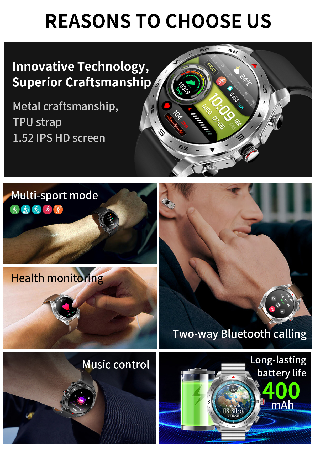 2025 New 2-In-1 Smart Watch With TWS HIFI Earbuds 1.52" IPS T95 Men ...