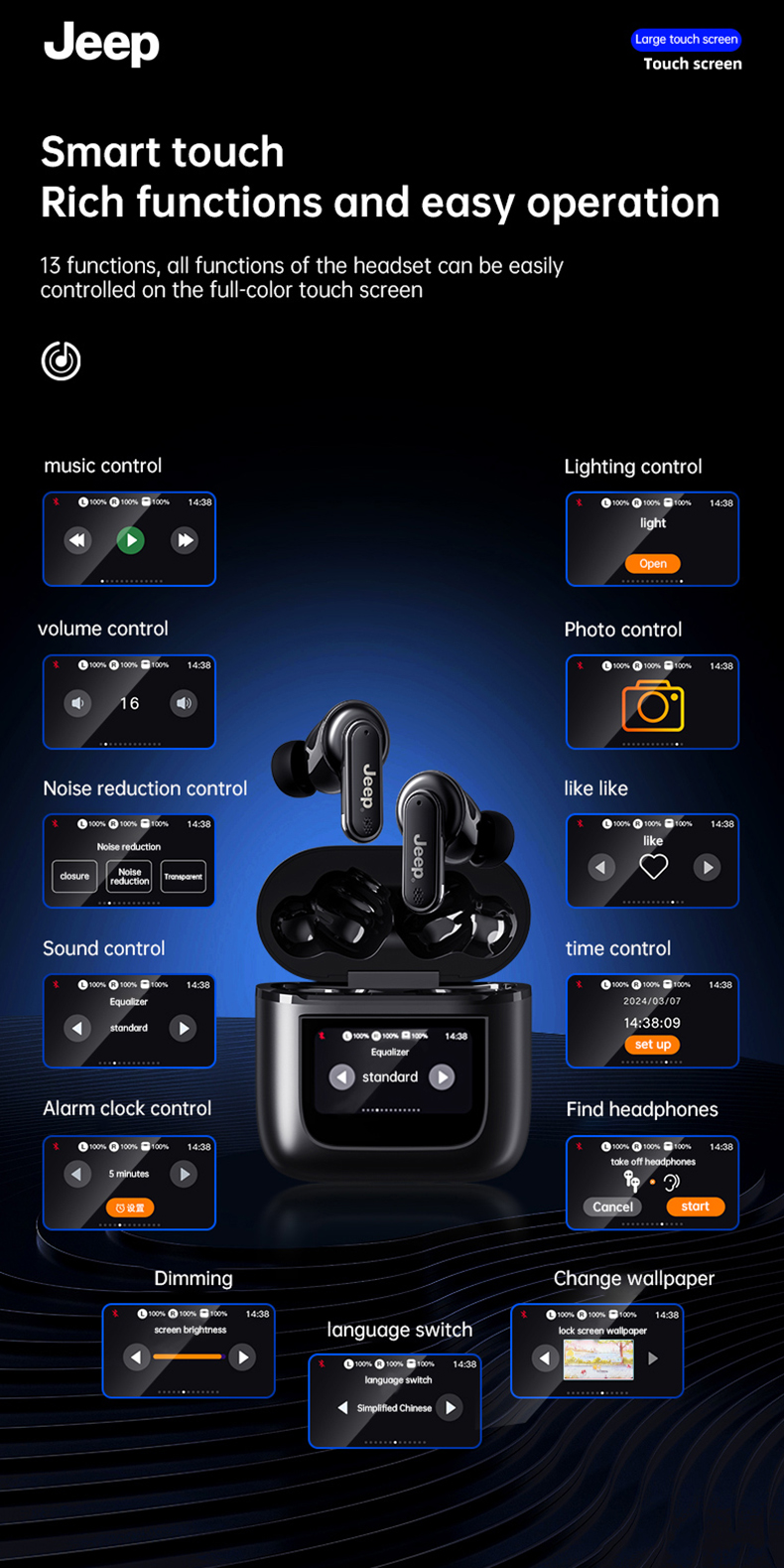 Jeep EW118 TWS Bluetooth Earphone Wireless Earbuds Touch Control Active ...