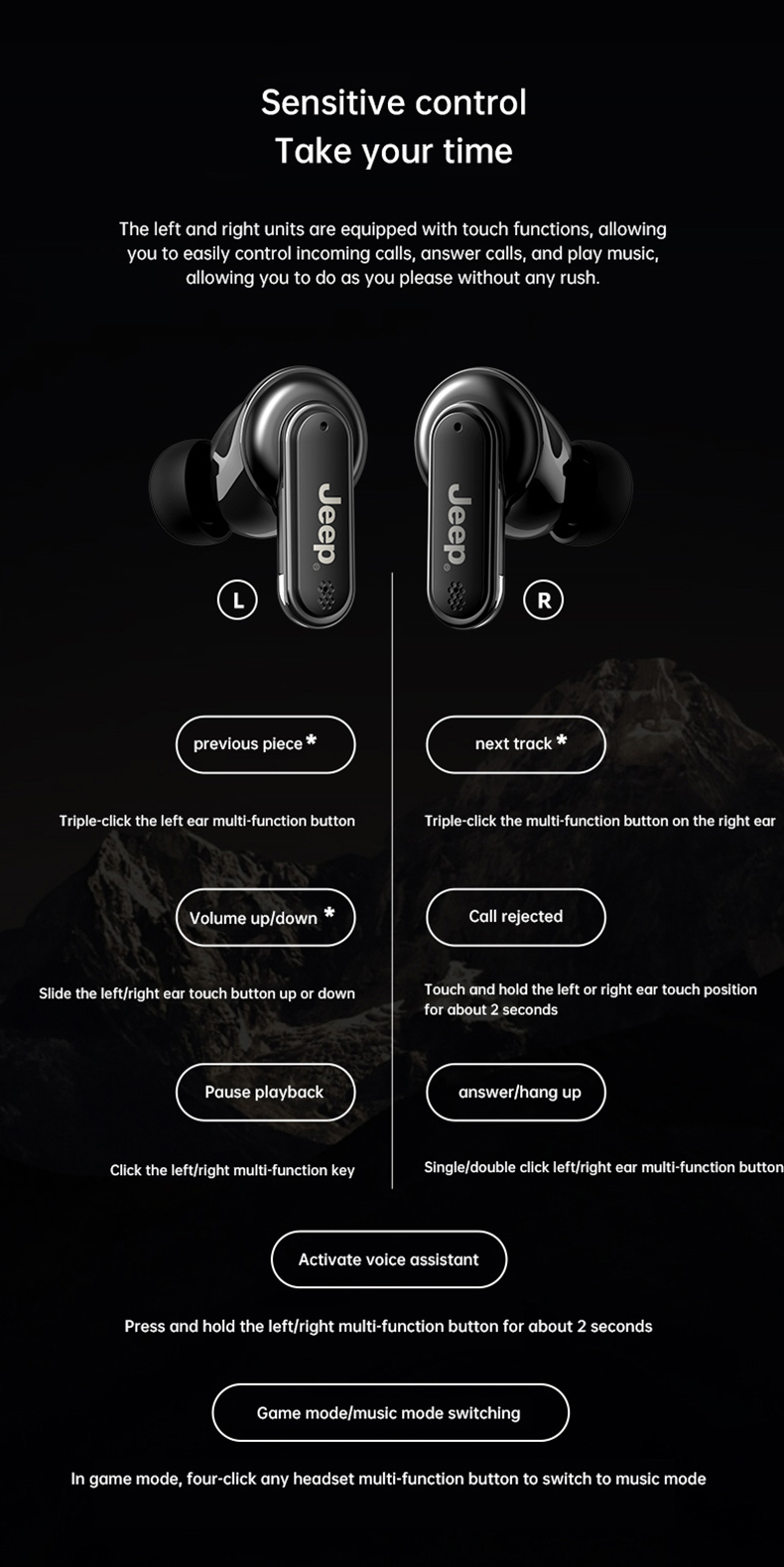 Jeep EW118 TWS Bluetooth Earphone Wireless Earbuds Touch Control Active ...