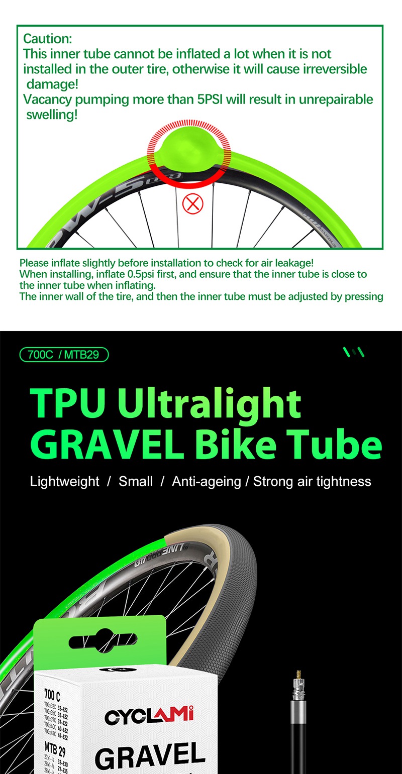 CYCLAMI Gravel Ultralight Road MTB 29 45mm Bike TPU Inner Tube Tire ...