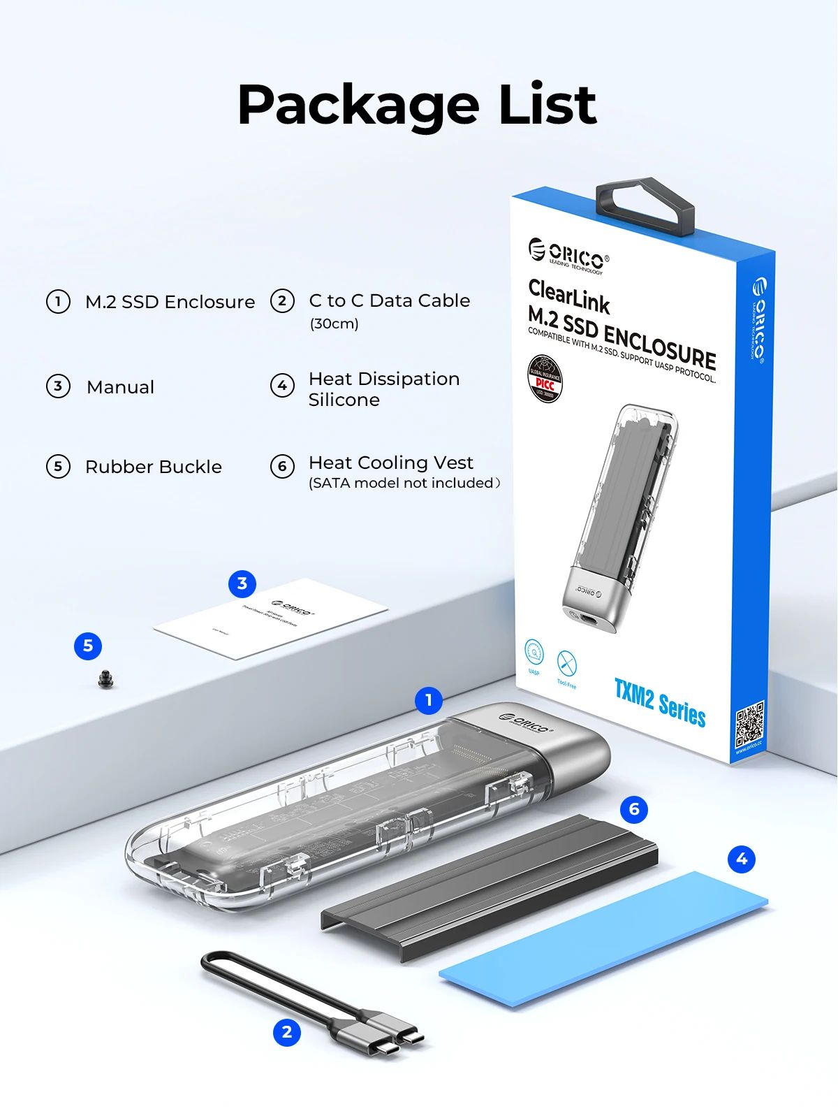 ORICO M.2 SSD Case NVME SATA SSD Enclosure Tool Free 10Gbps M.2 to USB ...