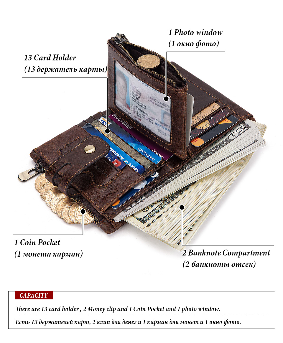 HUMERPAUL Wallet For Men Cowhide Leather Men Wallet Rfid Bifold Dompet ...