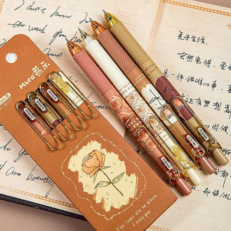 Kawaii Retractable Gel Pens Rose Bear 0.5mm Black Ink Fine Point Smooth ...