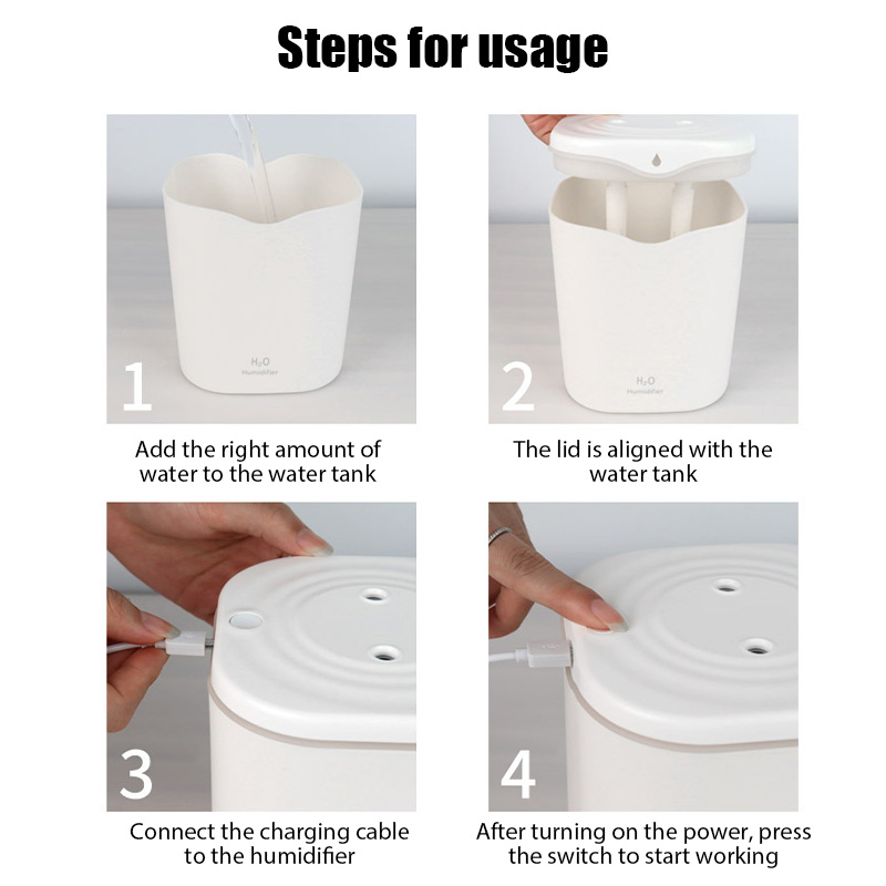 2000ml Water Drop Double Spray Humidifier Large Capacity Nano ...