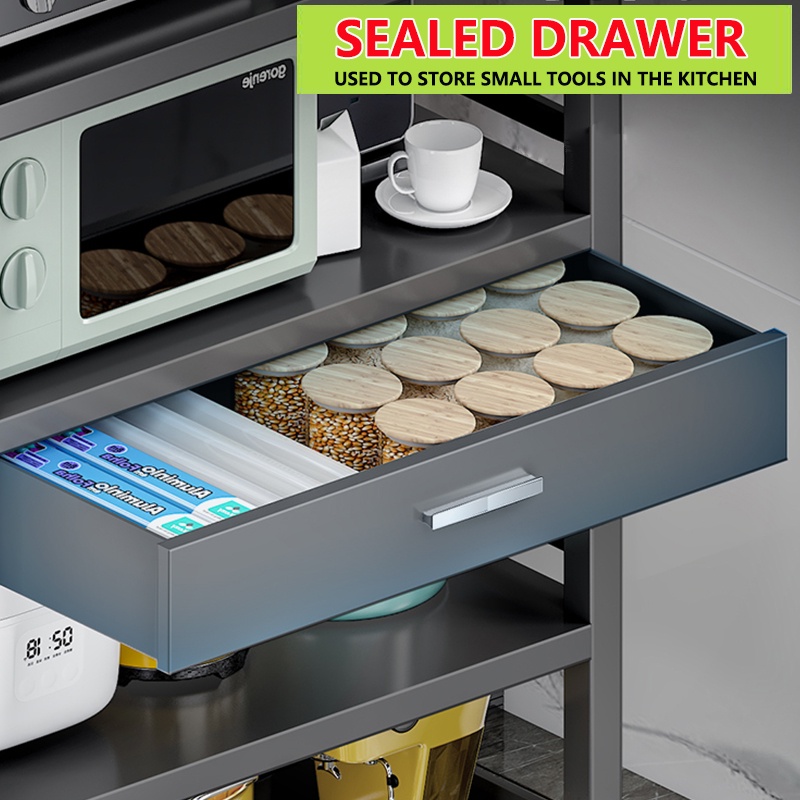 3/4/5Tier Movable Metal Kitchen Rack Drawer Storage Shelf with Wheels ...