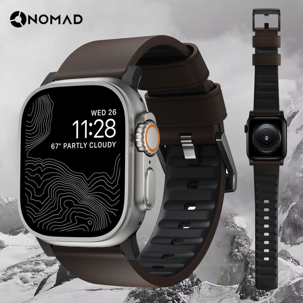 NoMad Active Pro Rubber Genuine Leather Band for iWatch Ultra 2 49mm 45mm 44mm 41mm 40mm ...