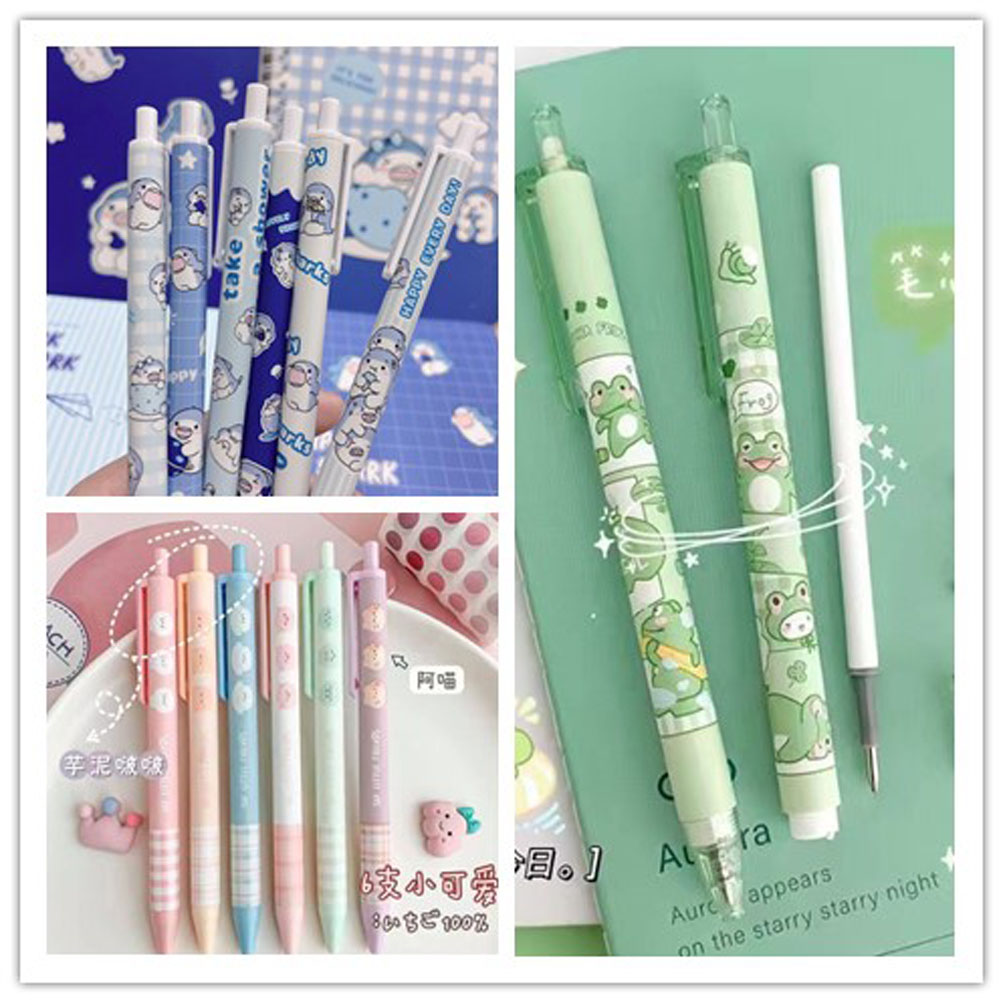 6 pcs Snoopy Press Gel Pen Animal Anime Ins Student 0.5 Black Pen ...