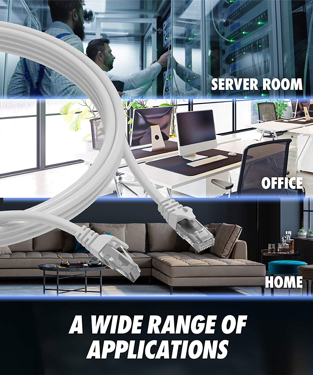 JAERSENT 3M-50M CAT 6 Ethernet Cable RJ45 Internet CAT6 Lan Cable 1000Mbps High Speed Gigabit ...