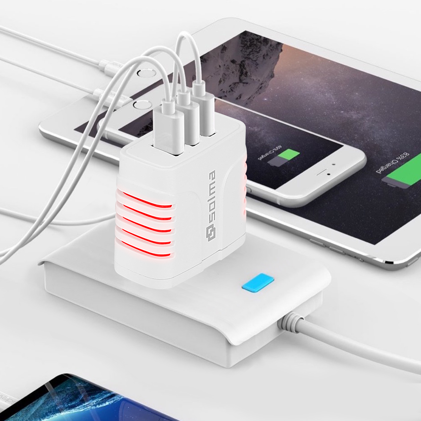 3 Ports USB LED Charging lndicator Charger Charge Candy Color For ...