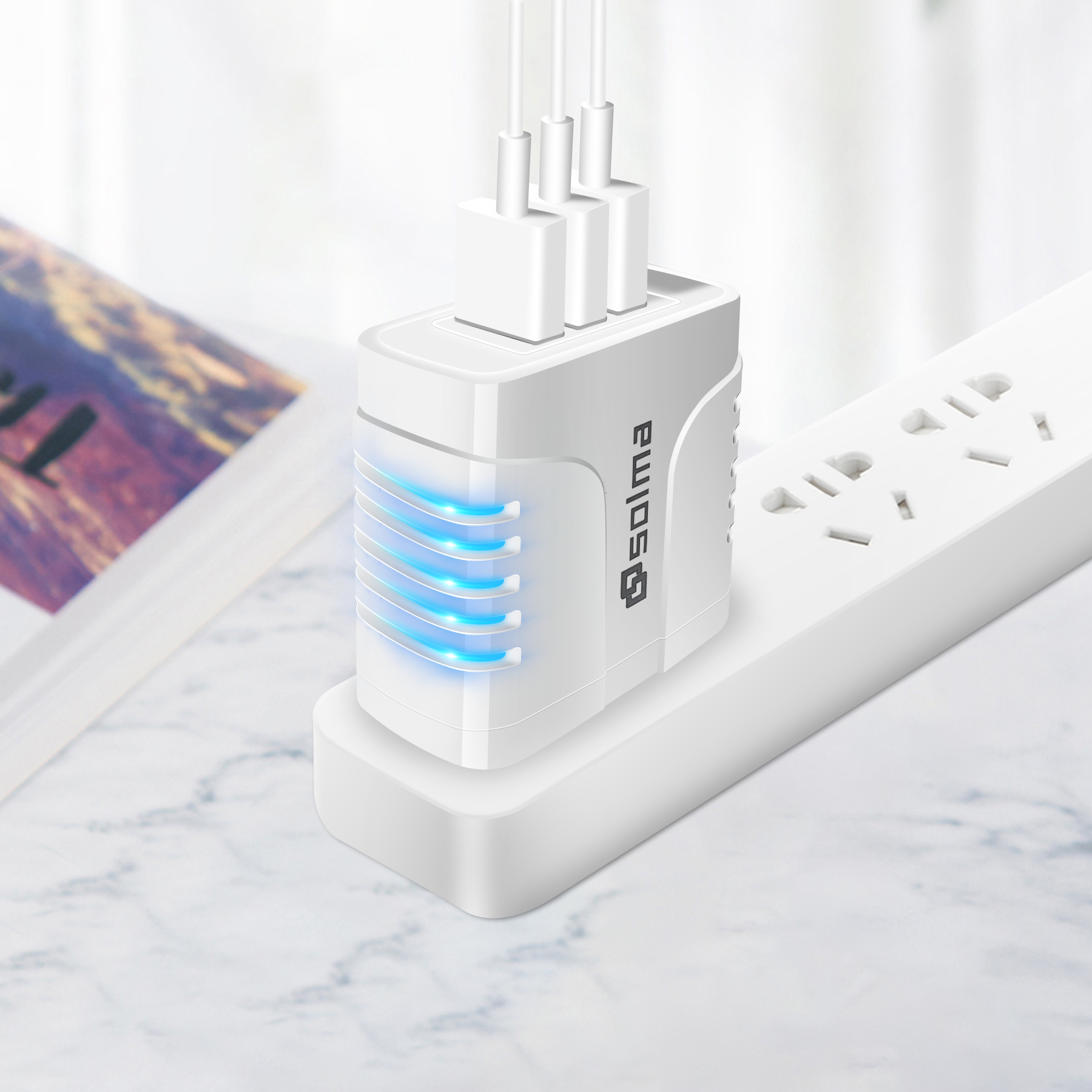 3 Ports USB LED Charging lndicator Charger Charge Candy Color For ...